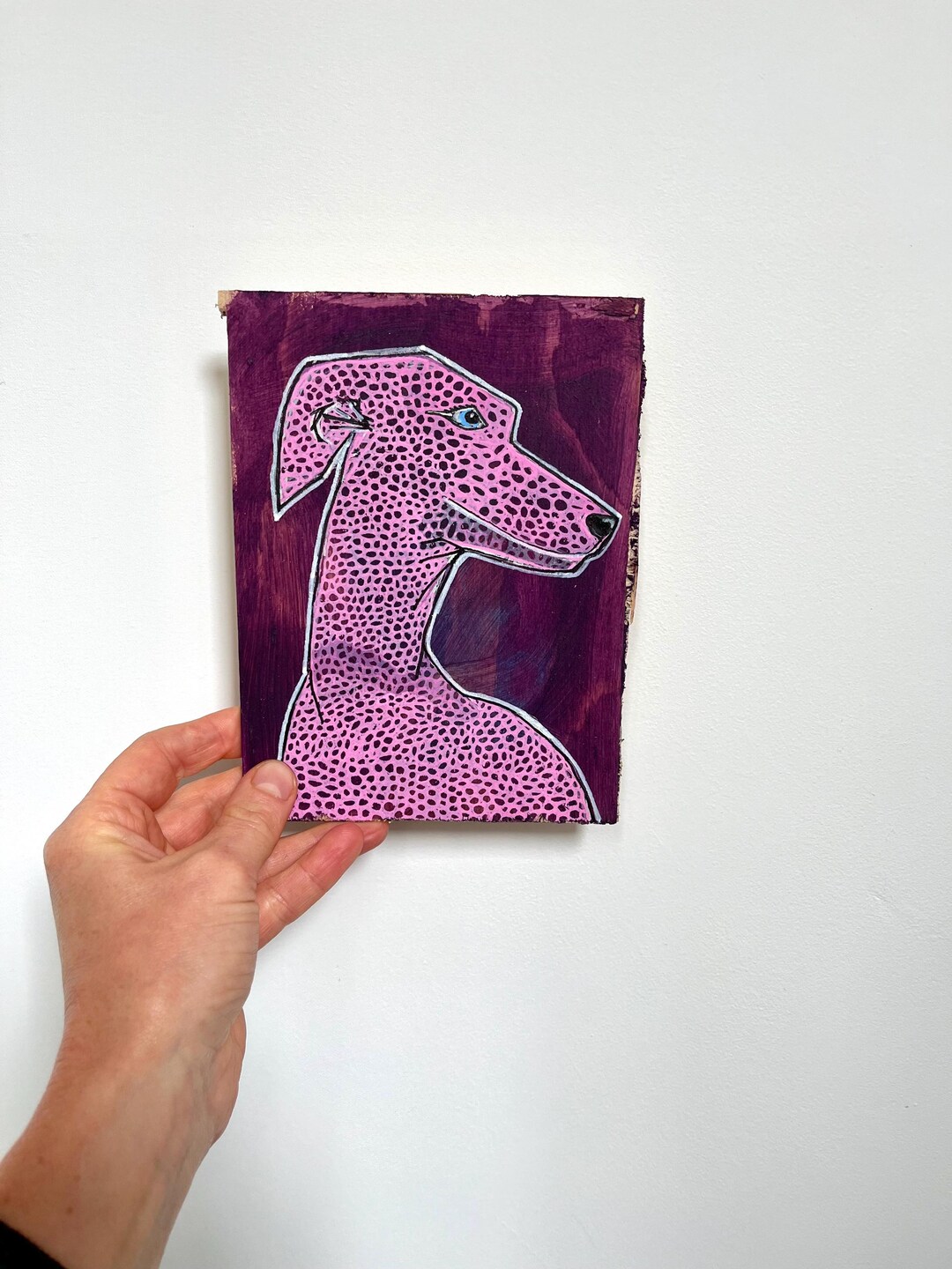 Original Acrylic Painting of a Pink Dog, Whippet Dog, Dog Art, Animal ...