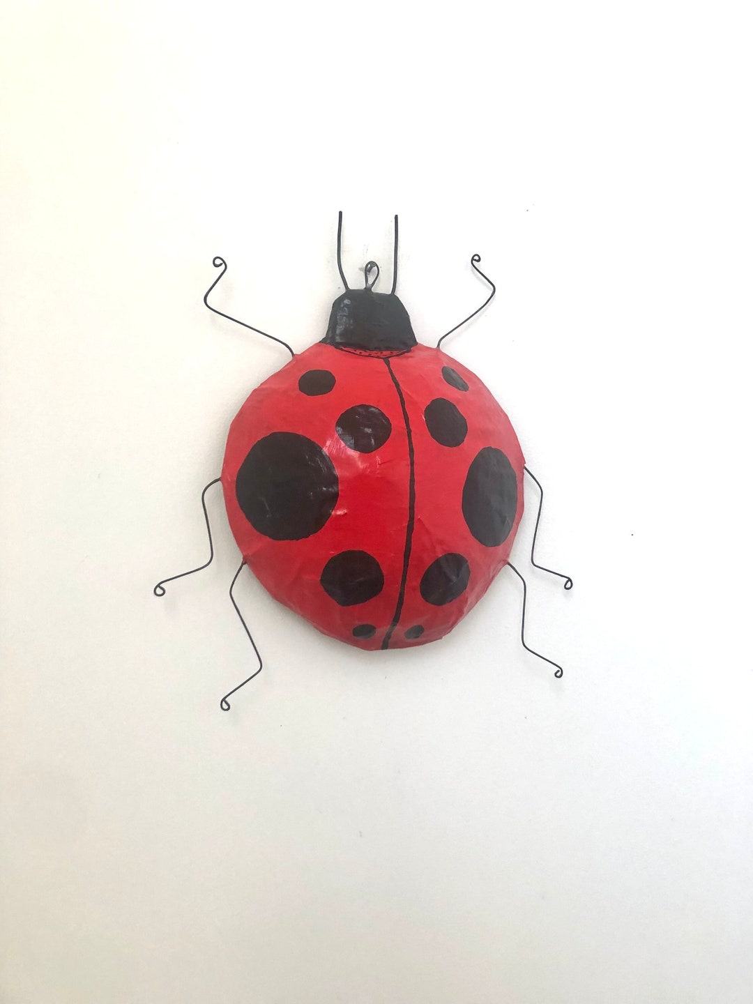Red Ladybird Sculpture Wall Art, Lady Bug Wall Hanging, Paper Mache ...