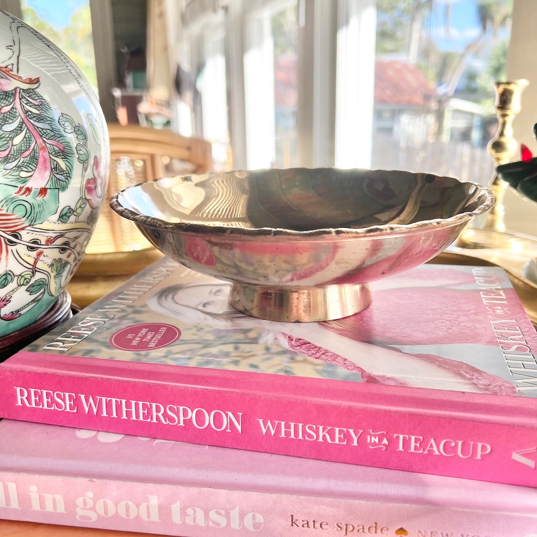 Mid Century Brass Bamboo Pedestal Bowl Preppy Grand Millennial Coastal ...