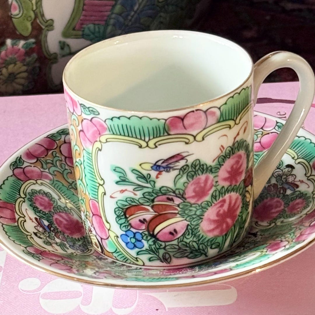 Single Chinese Rose Medallion | Rose Canton Demitasse Cup and Saucer ...