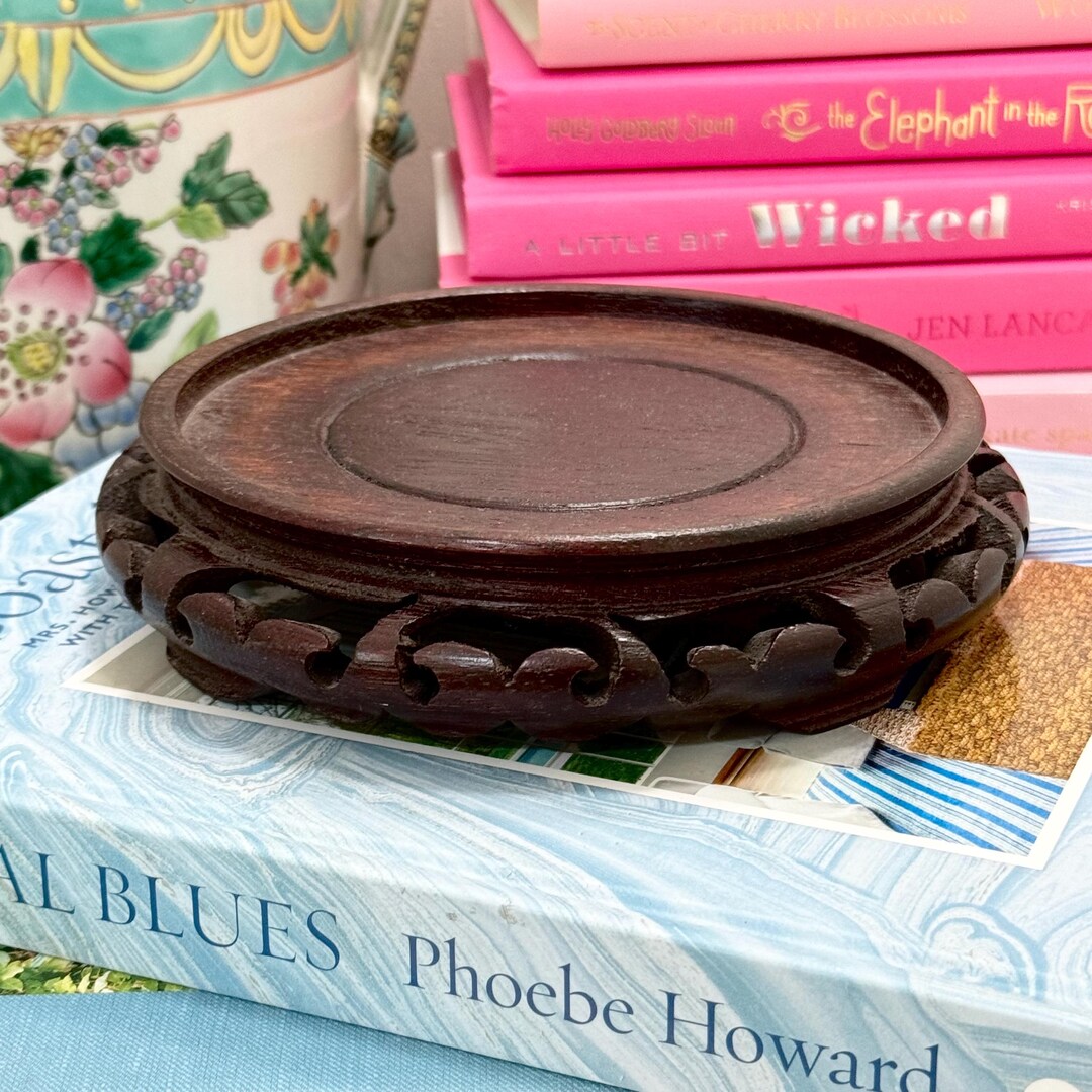 Vintage Asian Carved Wood Stand Vase or Ginger Jar Stand Chinoiserie ...