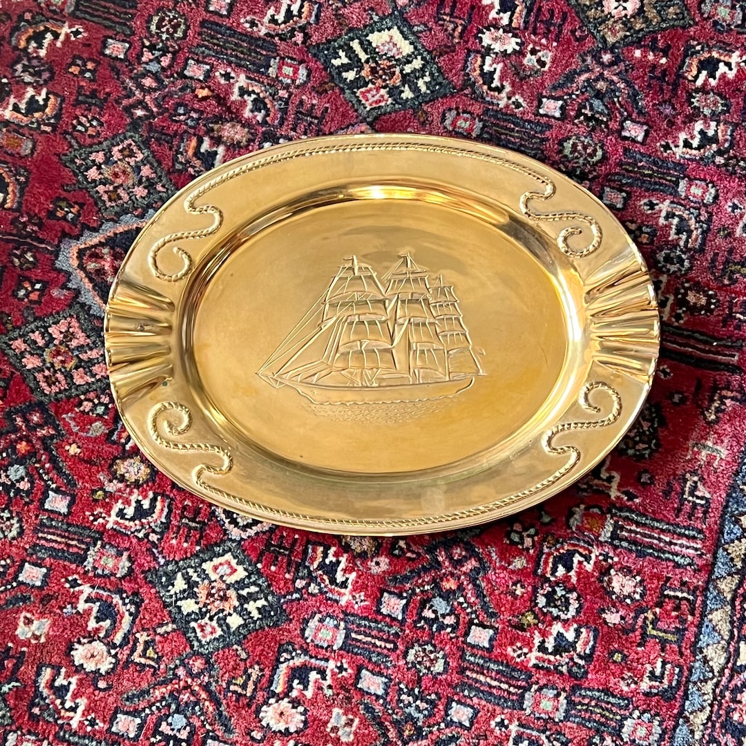 Vintage Large Brass Tray Ship Ropes Nautical Design HEAVY - Etsy