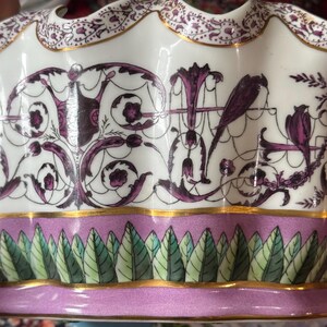 Porcelain Foot Bath Planter Cachepot Pink Green Floral Birds Scalloped ...