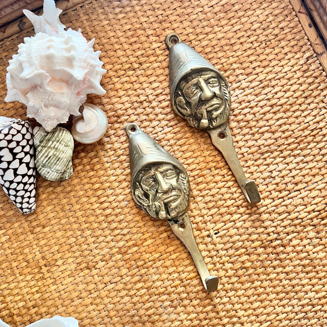 PAIR of Brass Sea Captain Wall Hooks | Nautical Coastal Décor - Etsy