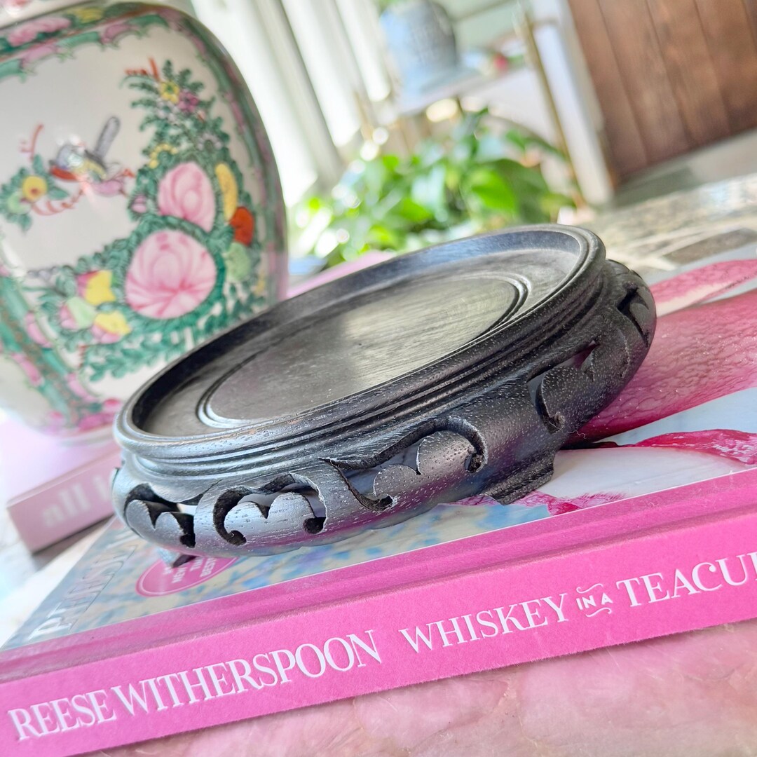 Vintage Asian Carved Wood Stand | Vase or Ginger Jar Stand ...