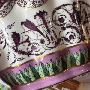 Porcelain Foot Bath Planter Cachepot Pink Green Floral Birds Scalloped ...