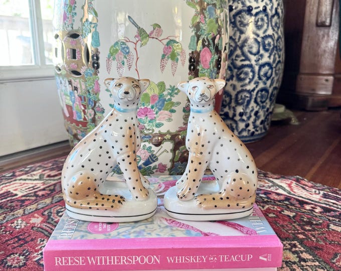 Porcelain Cheetah Bookend Figurines | Mantle Décor | Grand Millennial ...