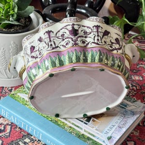 Porcelain Foot Bath Planter Cachepot Pink Green Floral Birds Scalloped ...