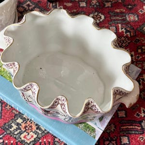 Porcelain Foot Bath Planter Cachepot Pink Green Floral Birds Scalloped ...