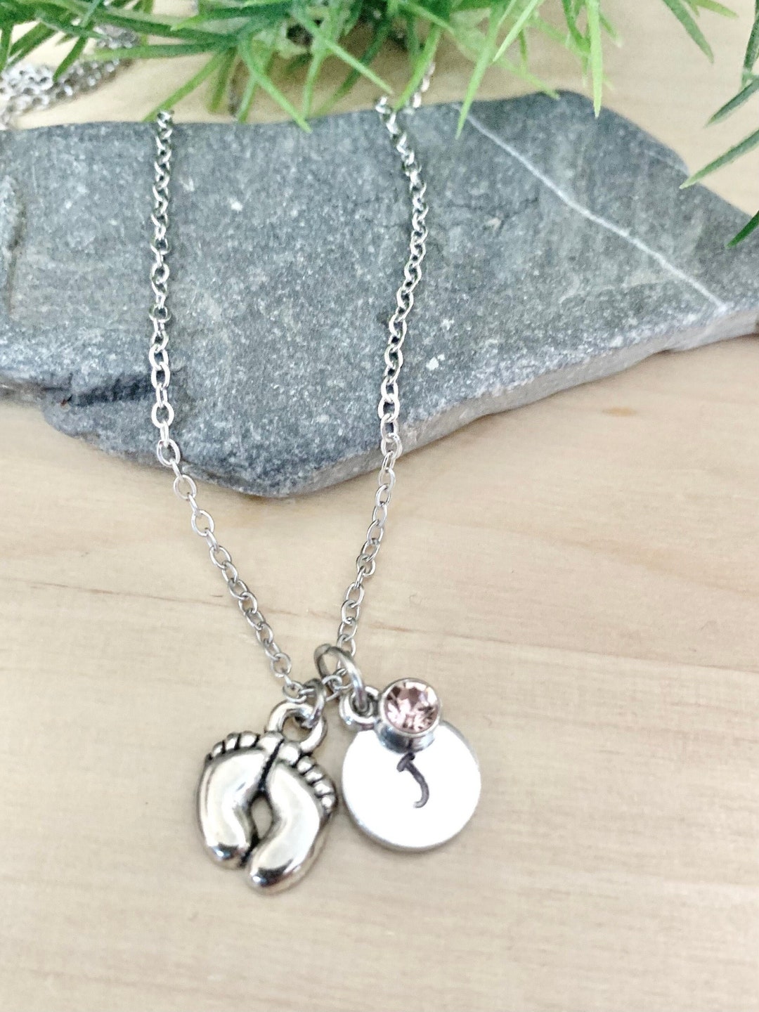 Baby Foot Charm, Birthstone and Initial Baptism, Personalized Baby ...