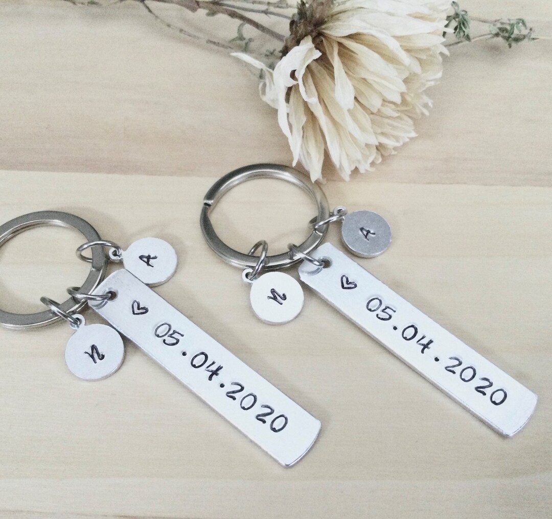 Personalized Couple Keyring With Date and Initial, Personalized Couple ...