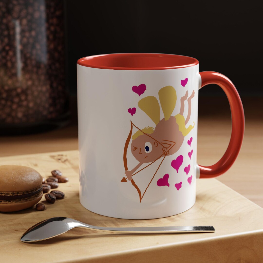 Cupid Cartoon Coffee Mug, Cute Valentine's Day Cup, Love Heart Tea Cup ...