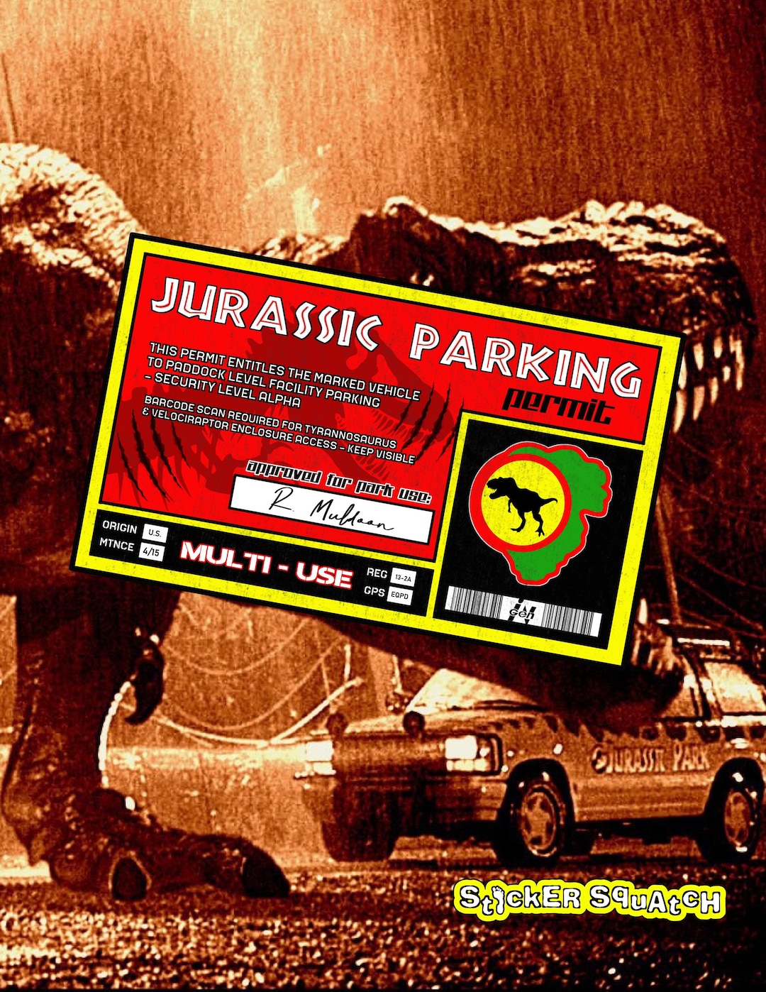 Jurassic Parking Sticker Jurassic Park Inspired 4 Car/truck Sticker Non ...
