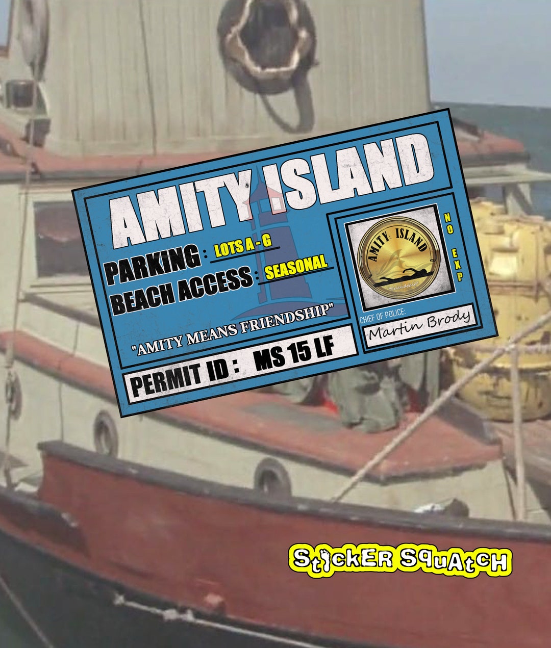 Jaws Amity Beach Parking Permit Blue Premium Vinyl 4 Sticker Newest ...