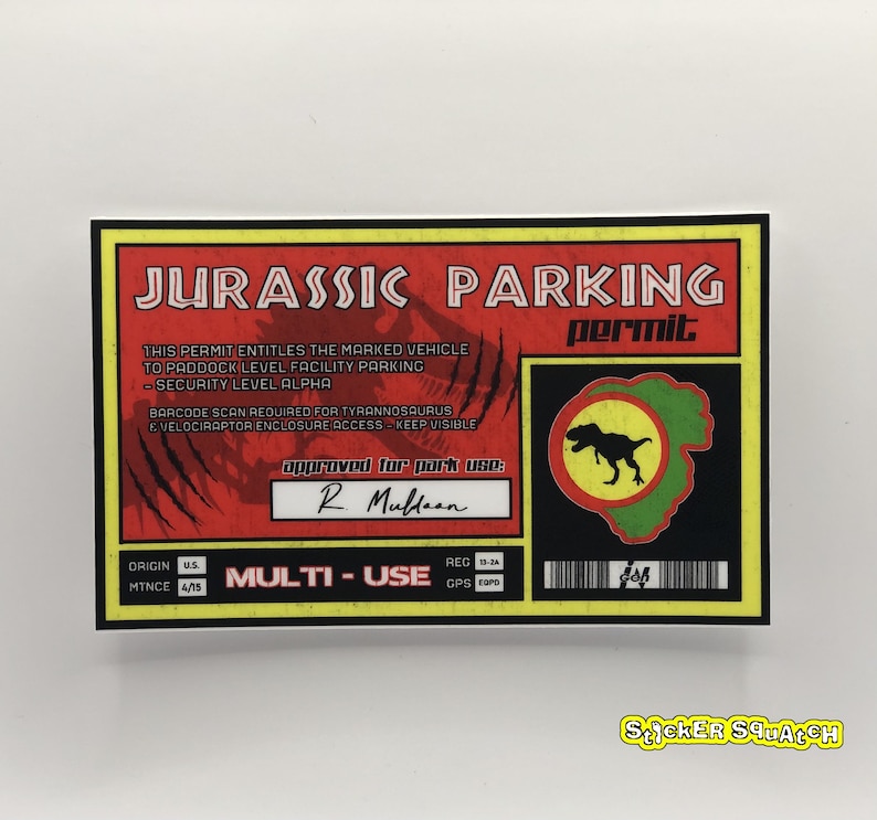 Jurassic Parking Sticker Jurassic Park Inspired 4 Car/truck - Etsy