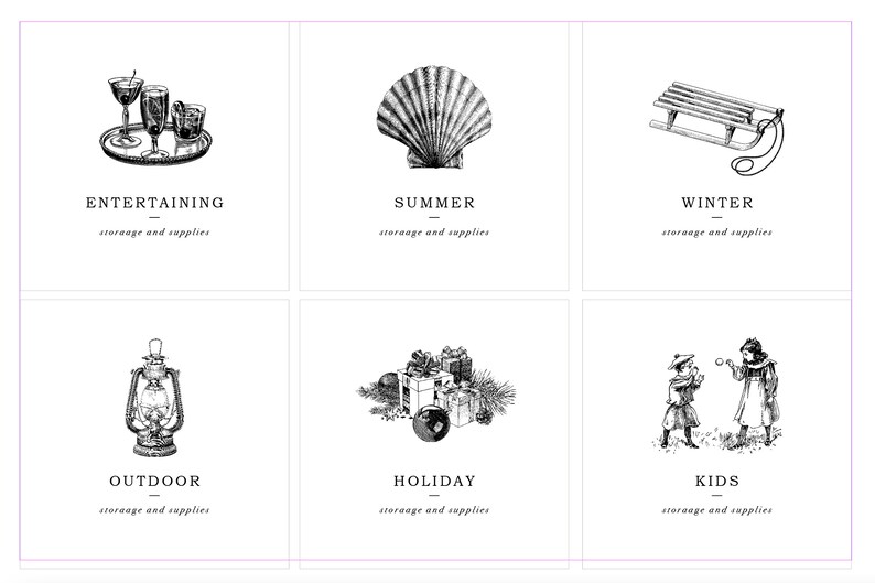 Home Storage Labels Printable Digital Download 4 X 4 Engraved Design Modern Labels