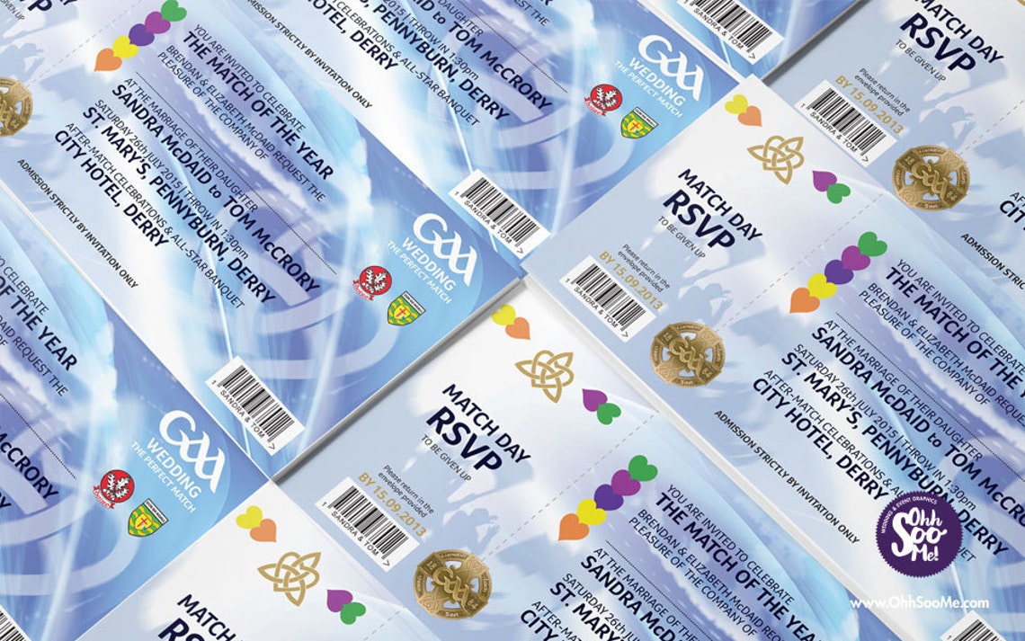 GAA Invitation - GAA Match Ticket Themed Wedding & Party Invitation ...
