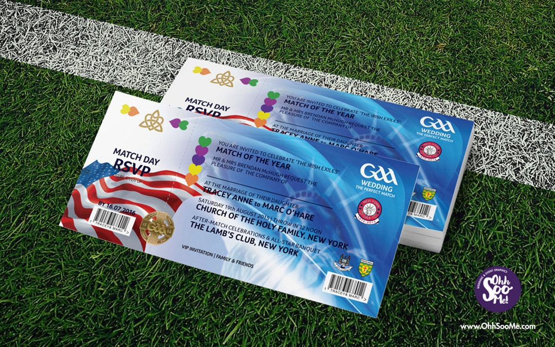 GAA Invitation - GAA Match Ticket Themed Wedding & Party Invitation ...