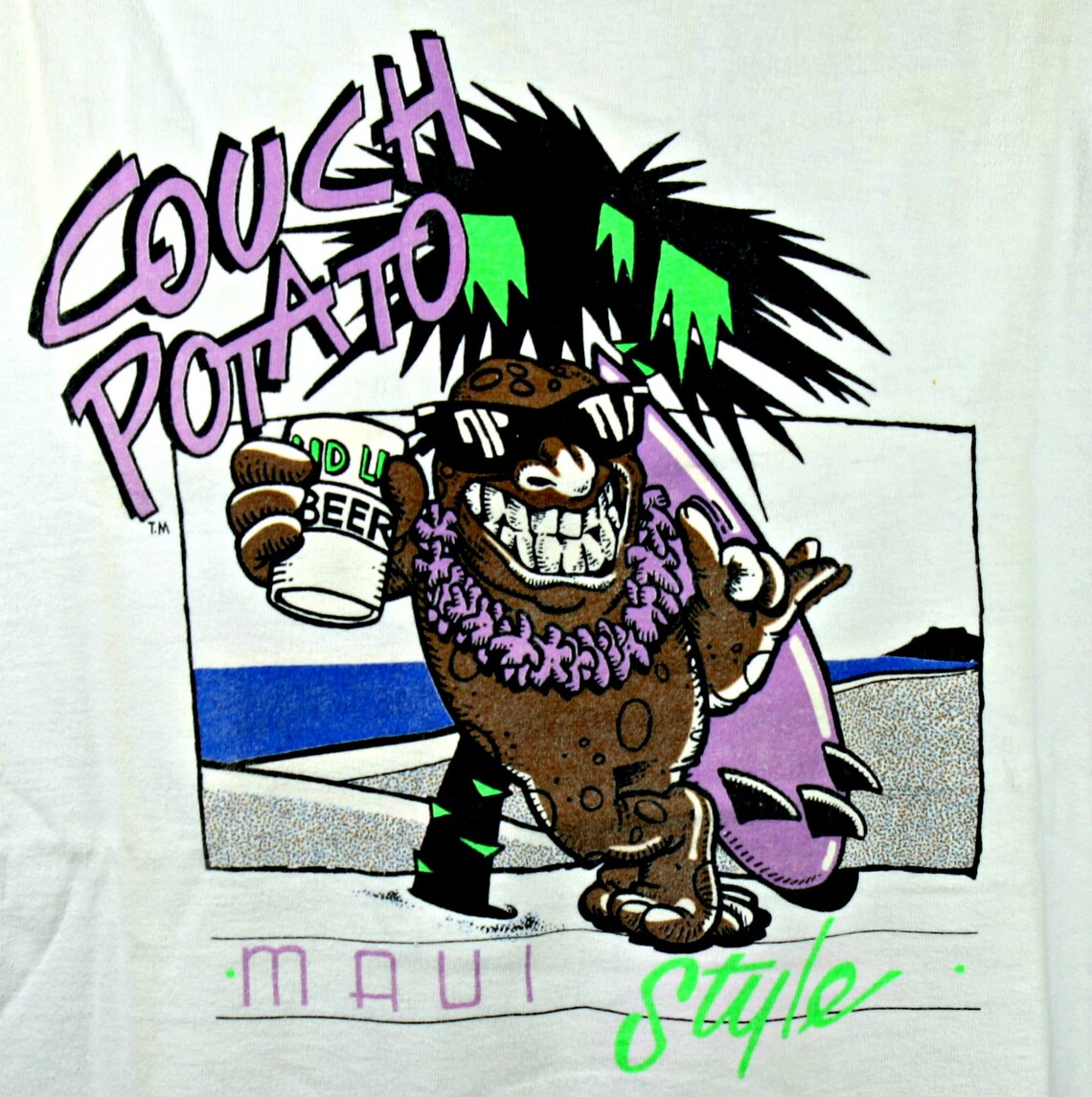 Surfing Surfboard Couch Potato Beach Maui Style 1980's Vintage XL T ...