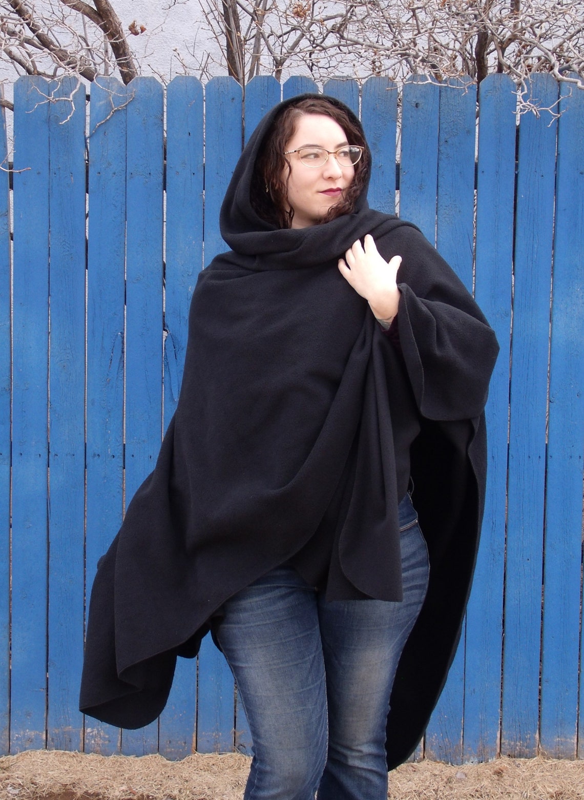 Black Fleece Ruana With Hood Warm and Soft Fleece Ruana With - Etsy