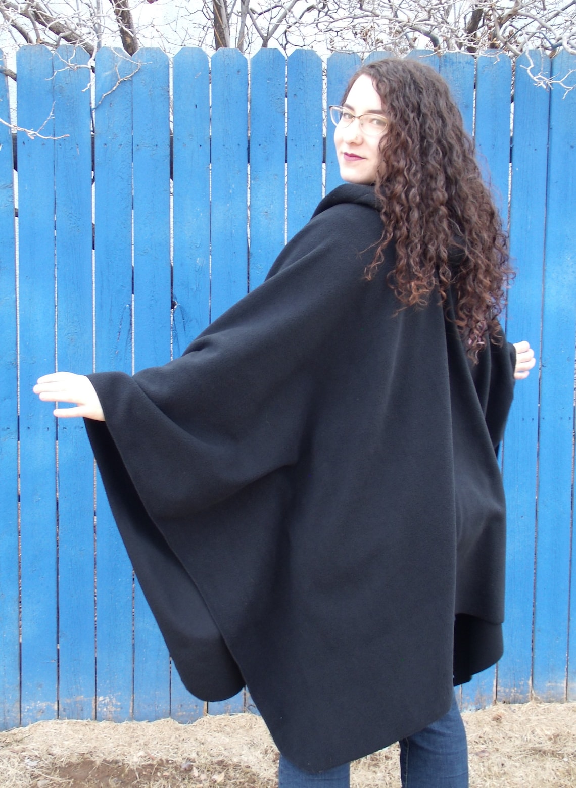 Black Fleece Ruana With Hood Warm and Soft Fleece Ruana With - Etsy