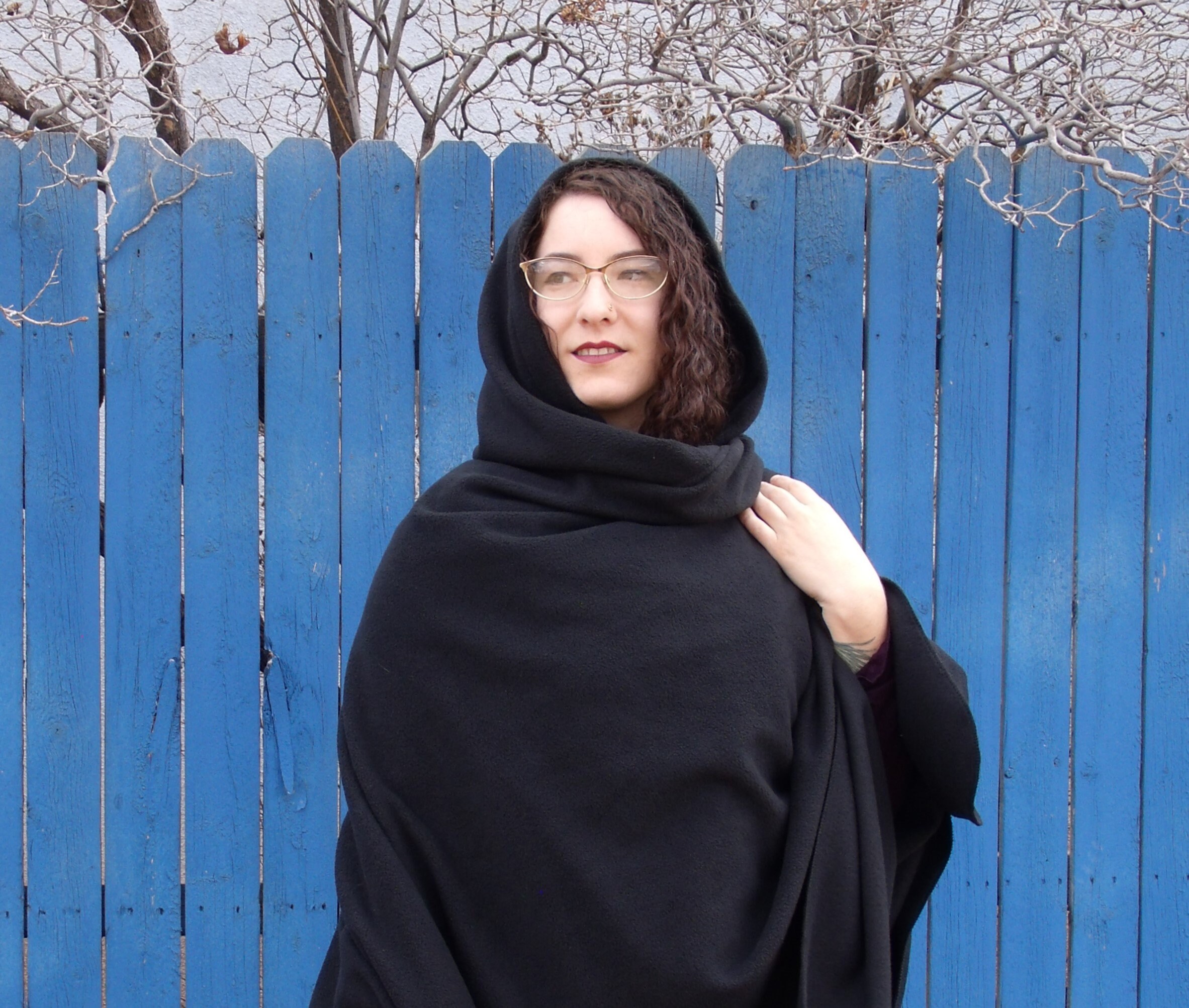Black Fleece Ruana With Hood Warm and Soft Fleece Ruana With - Etsy