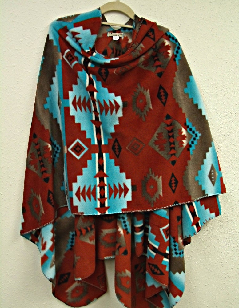 Southwestern Fleece Ruana Cody Fleece Wrap Turquiose N - Etsy