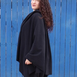 Black Fleece Ruana With Hood, Warm and Soft Fleece Ruana With Hood, Two ...