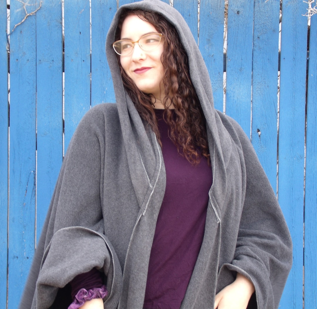 Handmade Fleece Ruana With Hood: Charcoal Wrap, Machine Washable - Etsy