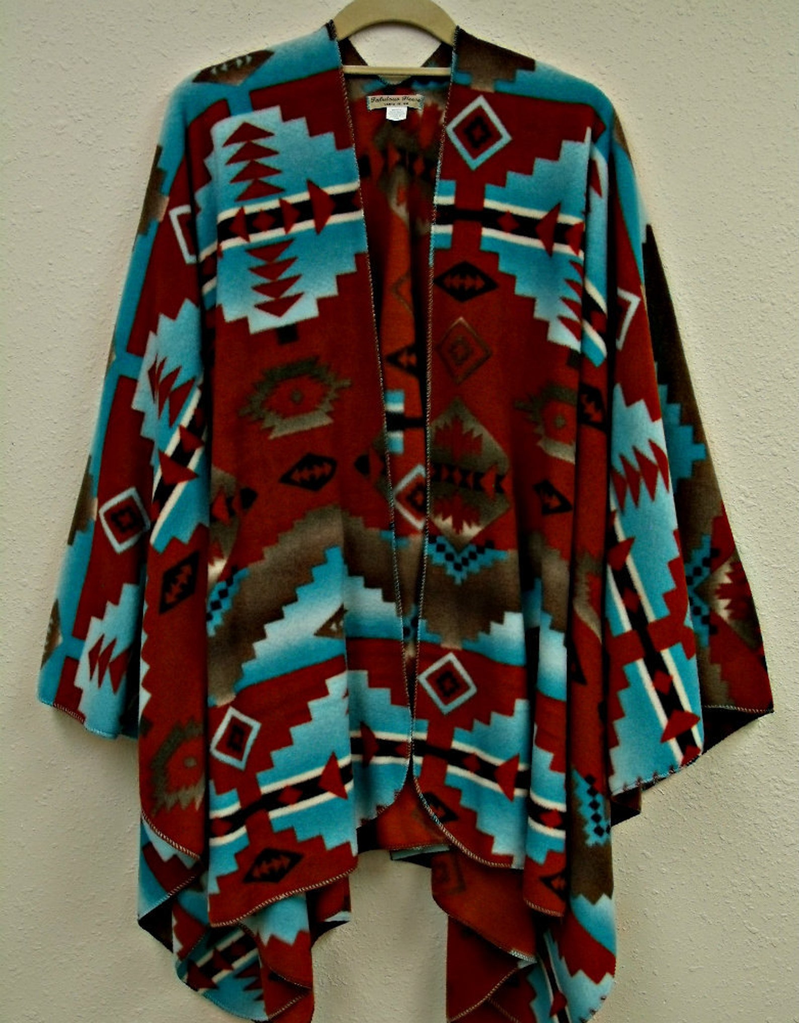 Southwestern Fleece Ruana Cody Fleece Wrap Turquiose N - Etsy