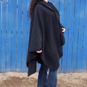 Black Fleece Ruana With Hood, Warm and Soft Fleece Ruana With Hood, Two ...