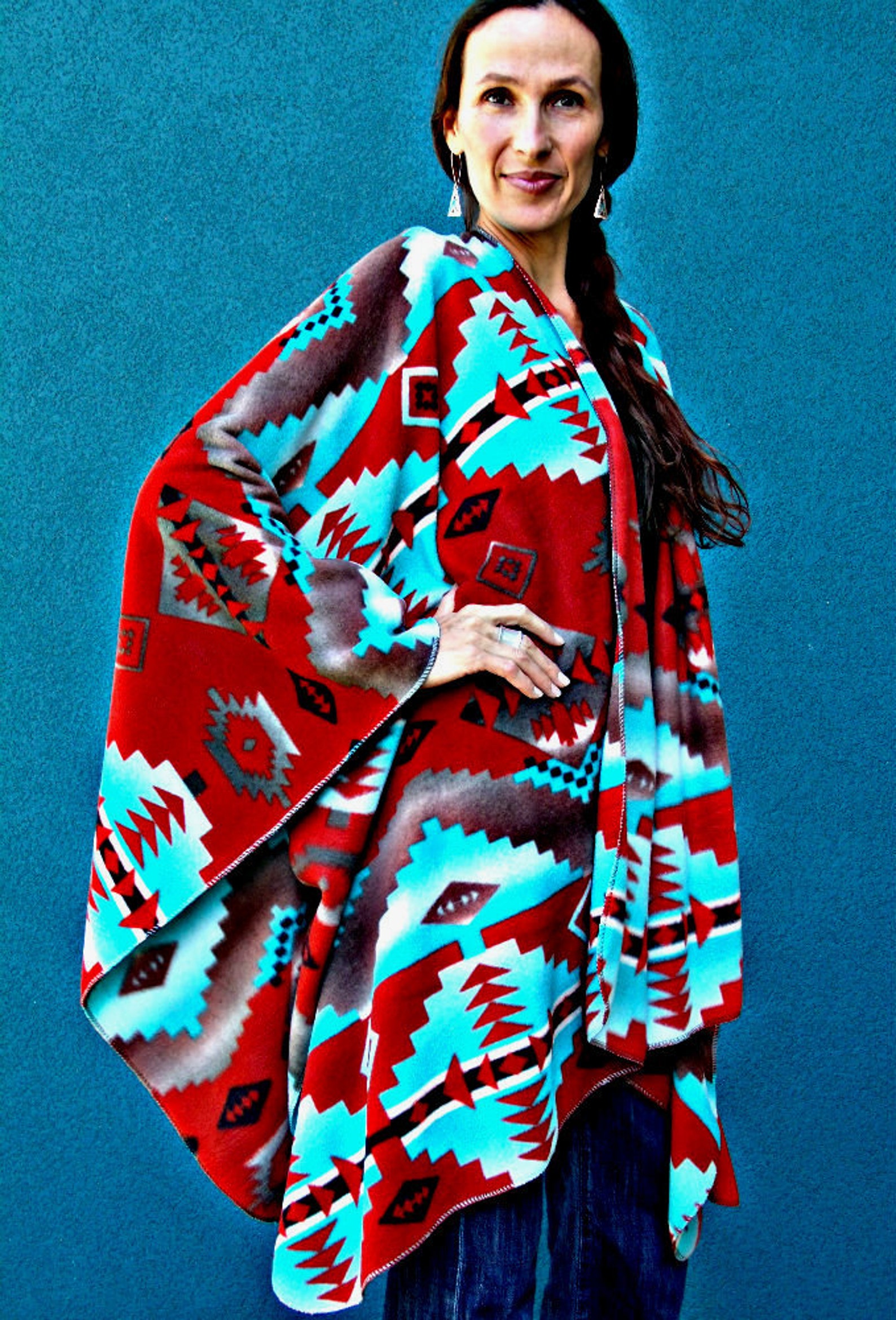 Southwestern Fleece Ruana Cody Fleece Wrap Turquiose N - Etsy