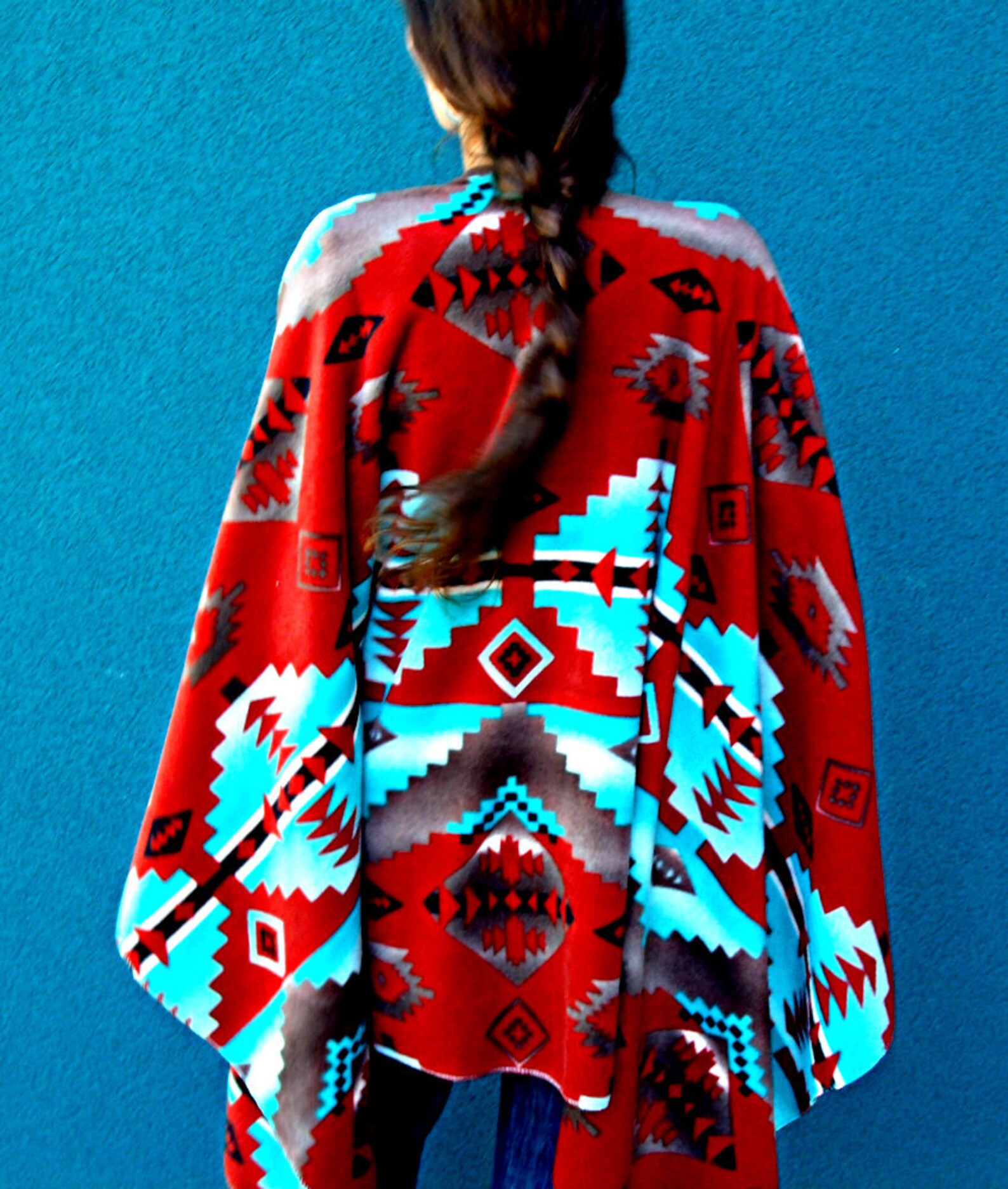 Southwestern Fleece Ruana Cody Fleece Wrap Turquiose N - Etsy