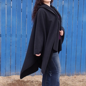 Black Fleece Ruana With Hood, Warm and Soft Fleece Ruana With Hood, Two ...