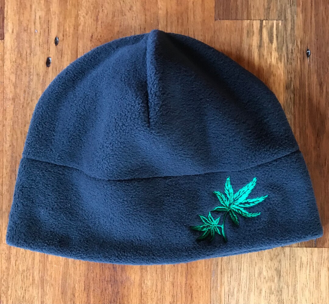 Black Fleece Beanie With Cannabis Leaf Embroidery, 420 Fleece Beanie ...