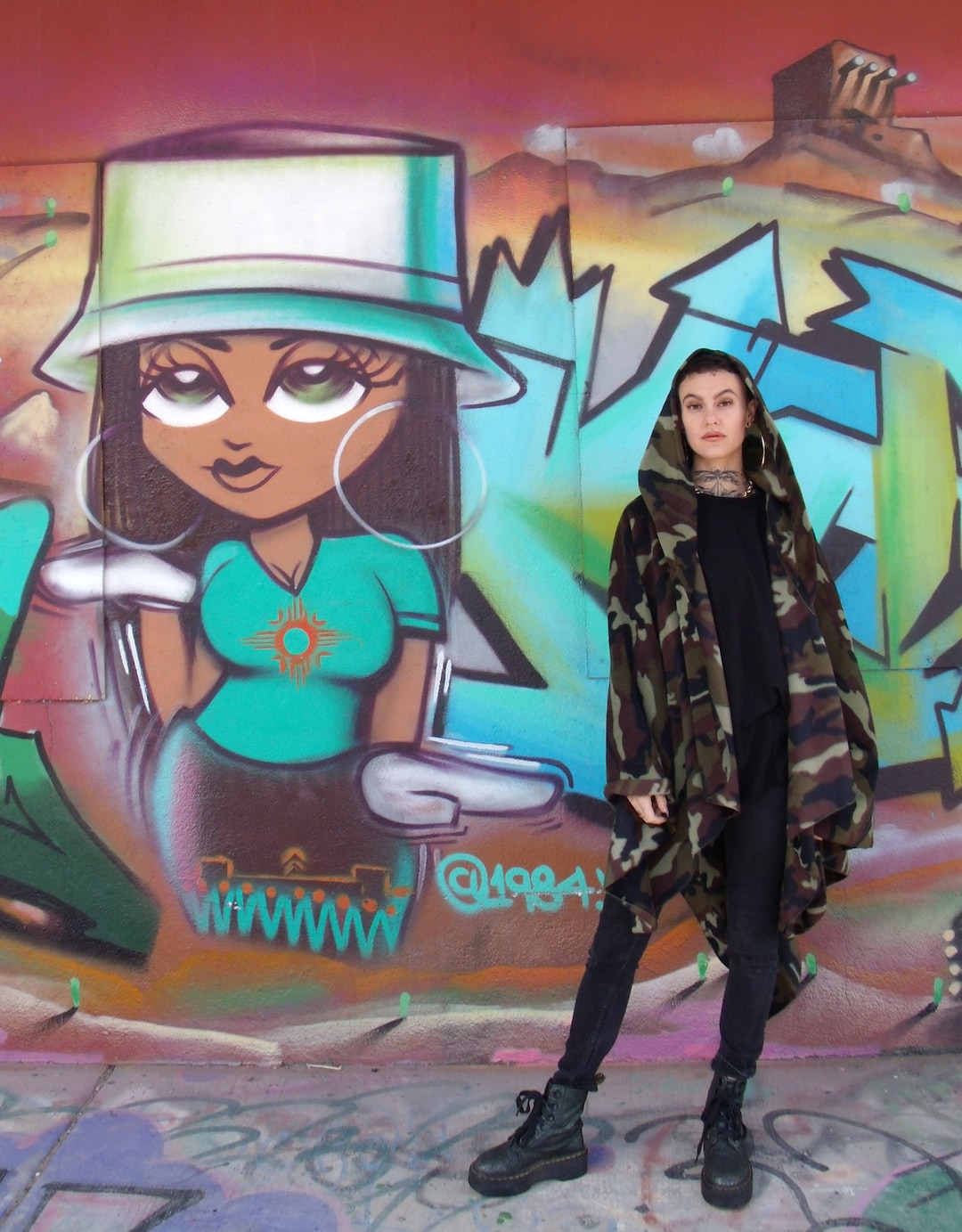 Fleece Ruana With Hood, Green Camo Print Fleece Ruana With Hood, Two ...