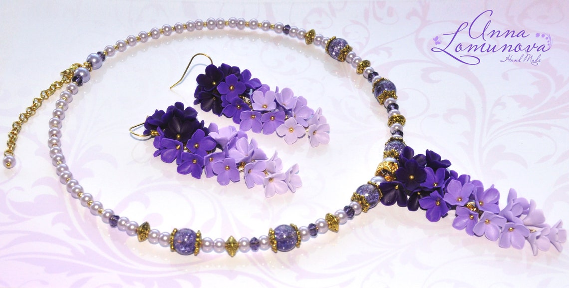 Purple Jewelry Set Purple Flower Jewelry Set Purple Flower | Etsy