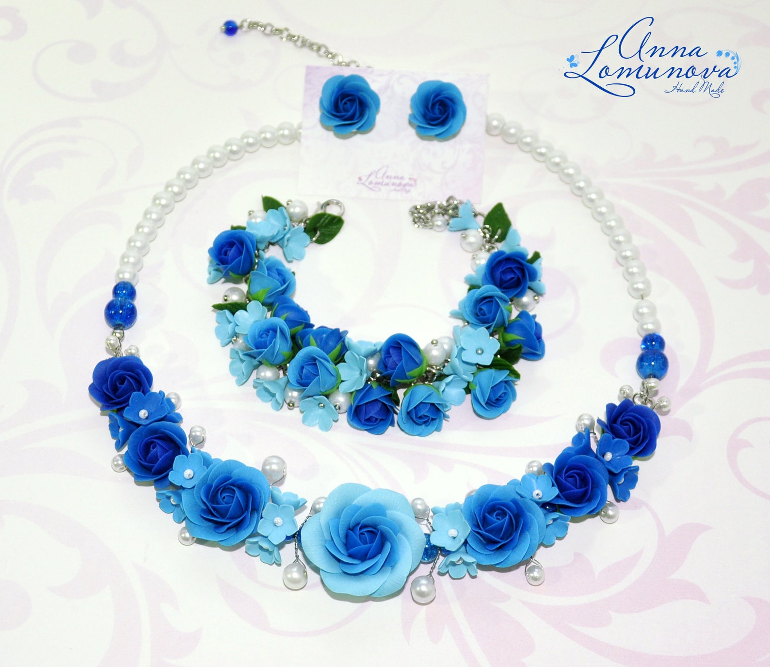 Blue Statement Necklace Blue Roses Necklace Blue Floral | Etsy