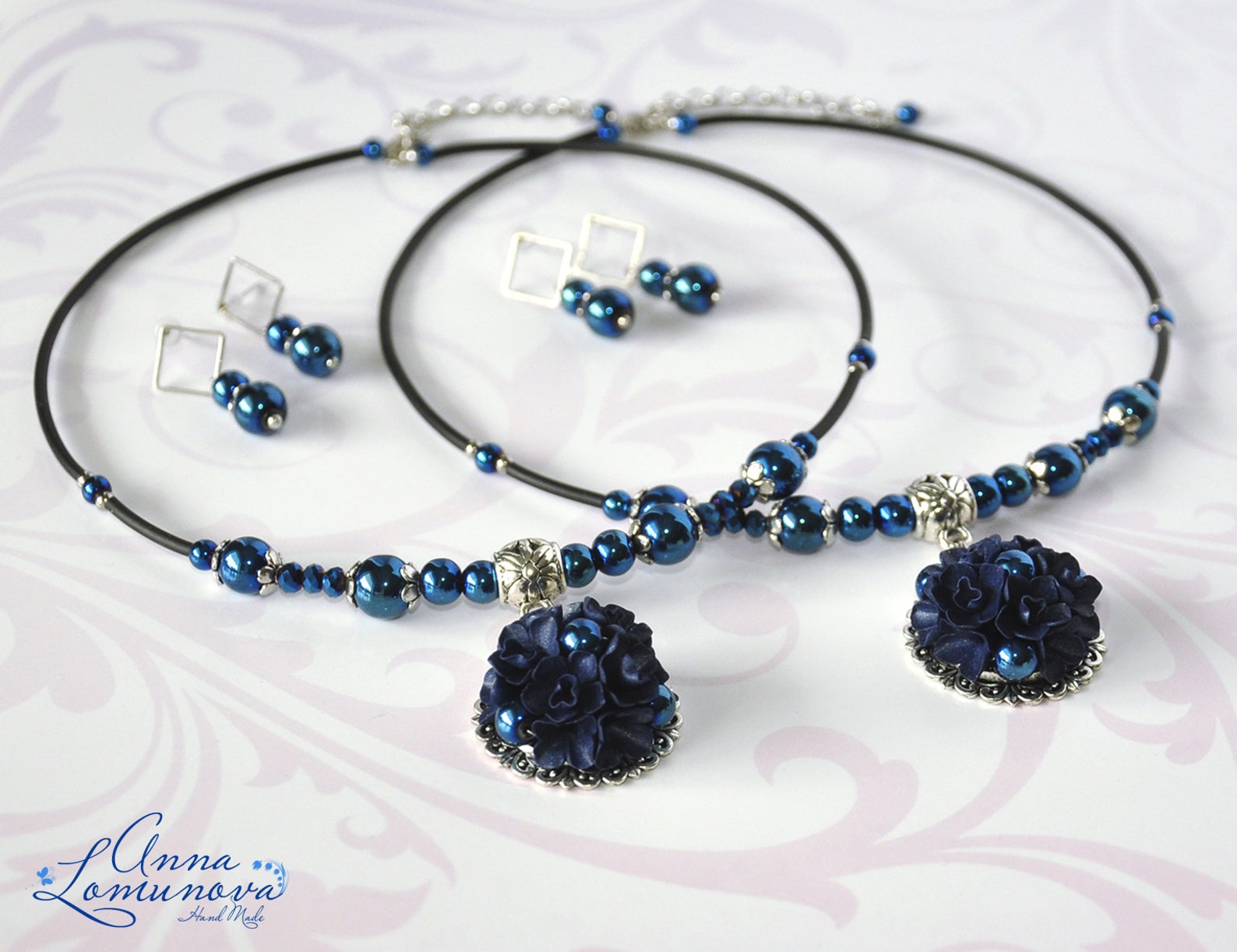 Navy Blue Jewelry Set Navy Blue Statement Necklace Navy Blue - Etsy