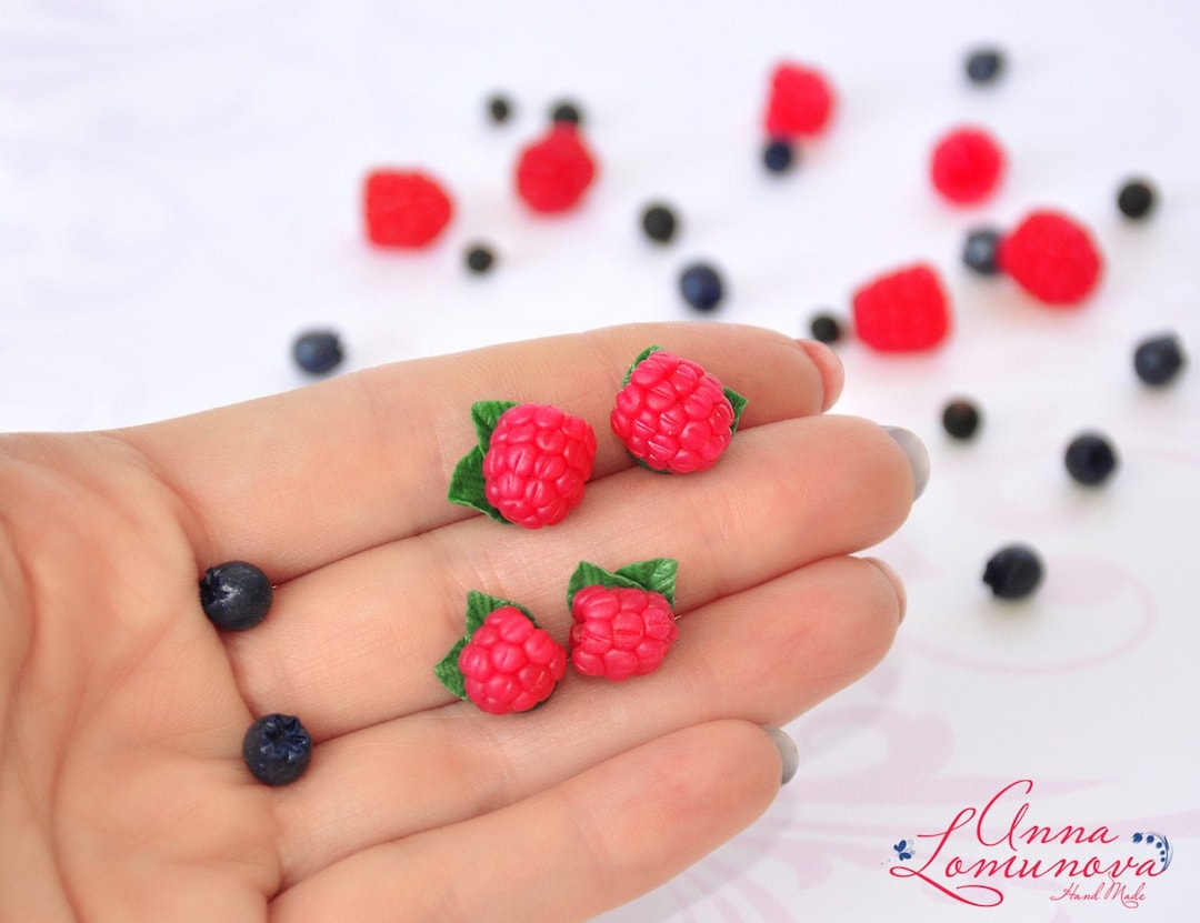 Raspberries Earrings Studs Berry Earrings Studs Summer Everyday Studs ...