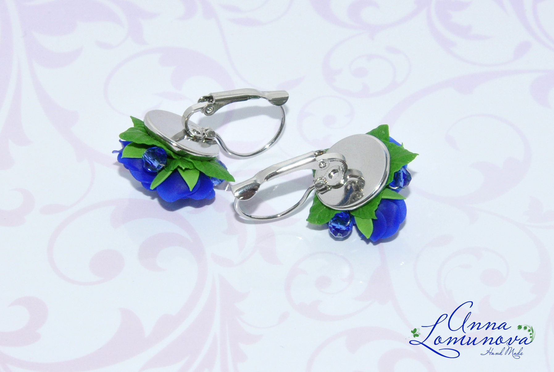 Royal blue earrings Blue rose earrings Blue flower earrings | Etsy