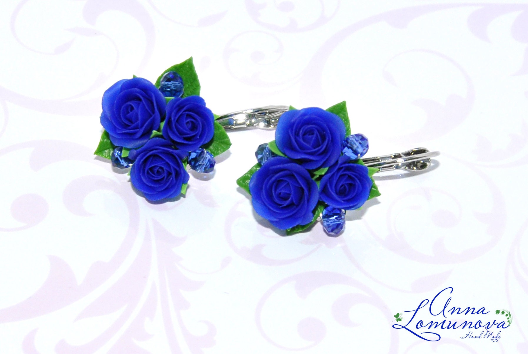 Royal blue earrings Blue rose earrings Blue flower earrings | Etsy