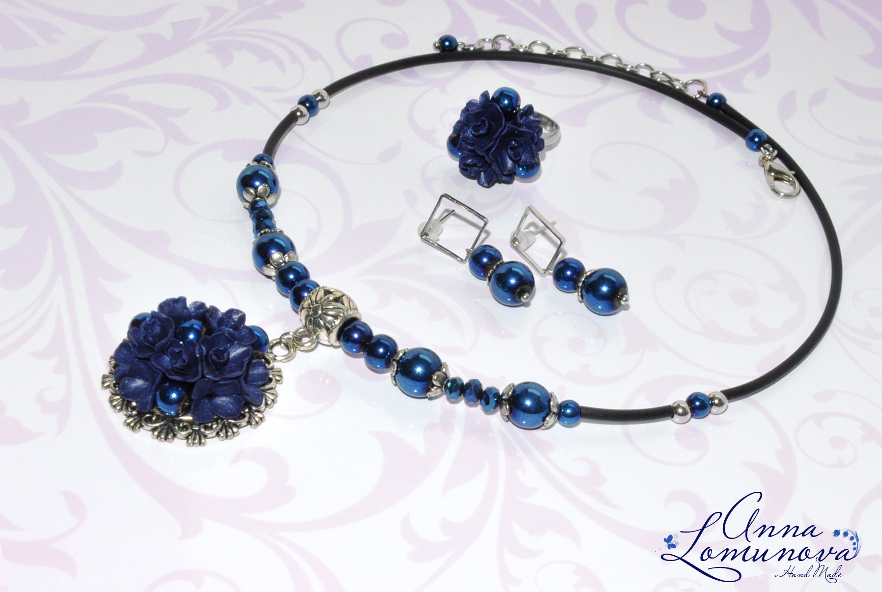 Navy Blue Jewelry Set Navy Blue Statement Necklace Navy Blue | Etsy