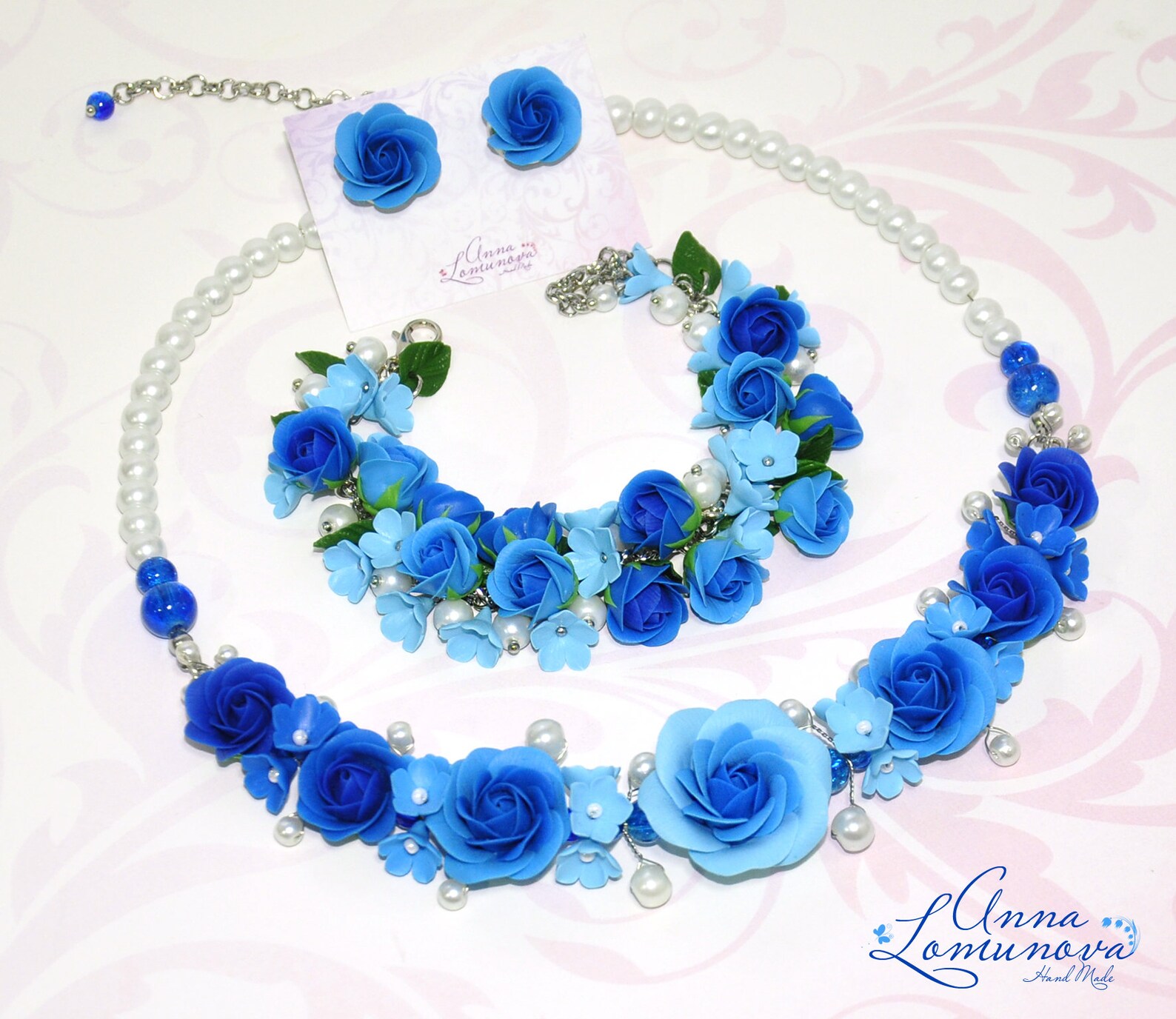 Blue Statement Necklace Blue Roses Necklace Blue Floral - Etsy