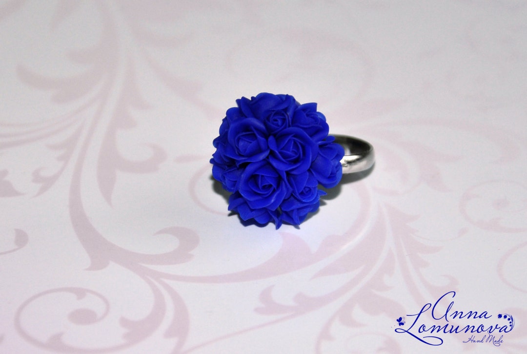 Royal Blue Ring Royal Blue Rose Bright Blue Ring Cobalt Blue Ring ...