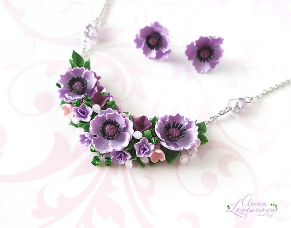 Light Purple Jewelry Set Purple Flower Necklace Gift Lilac - Etsy