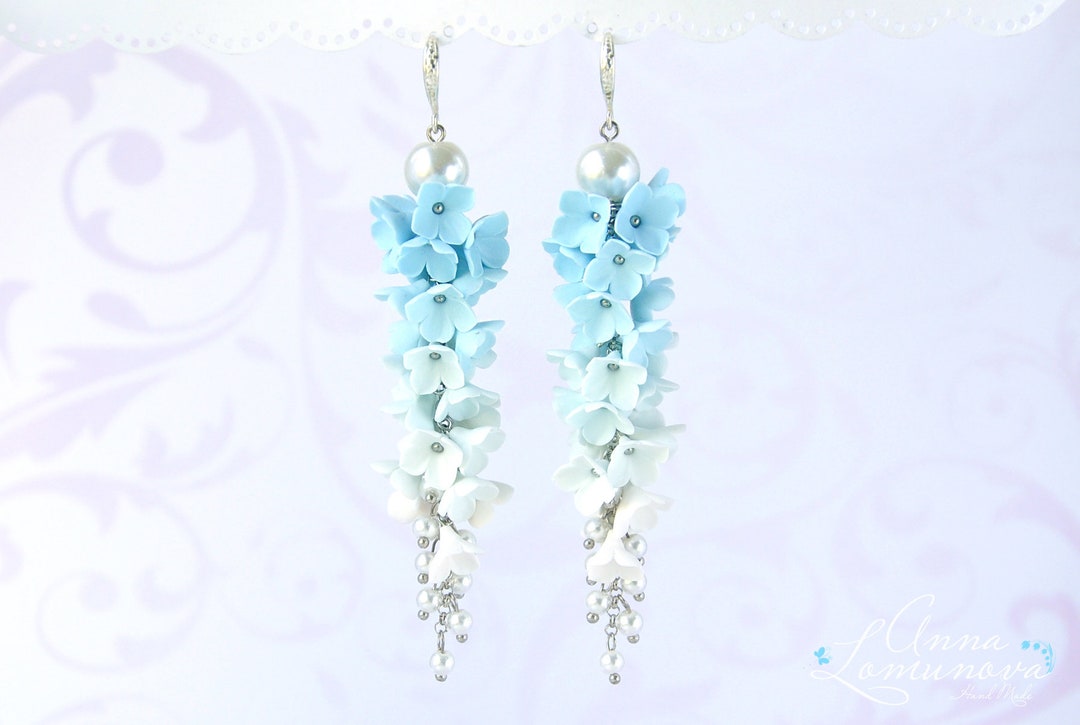 Light Blue Earrings Blue Long Earrings Light Blue Bridal Earrings Blue ...