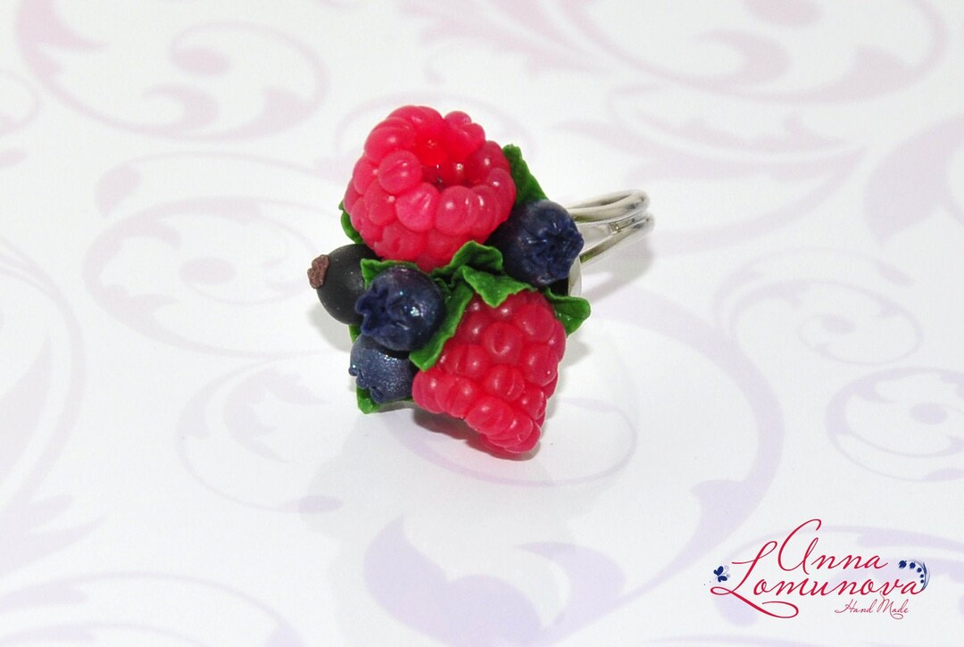 Raspberries Cocktail Ring Berries Adjustable Ring Fruit Jewelry Ring ...