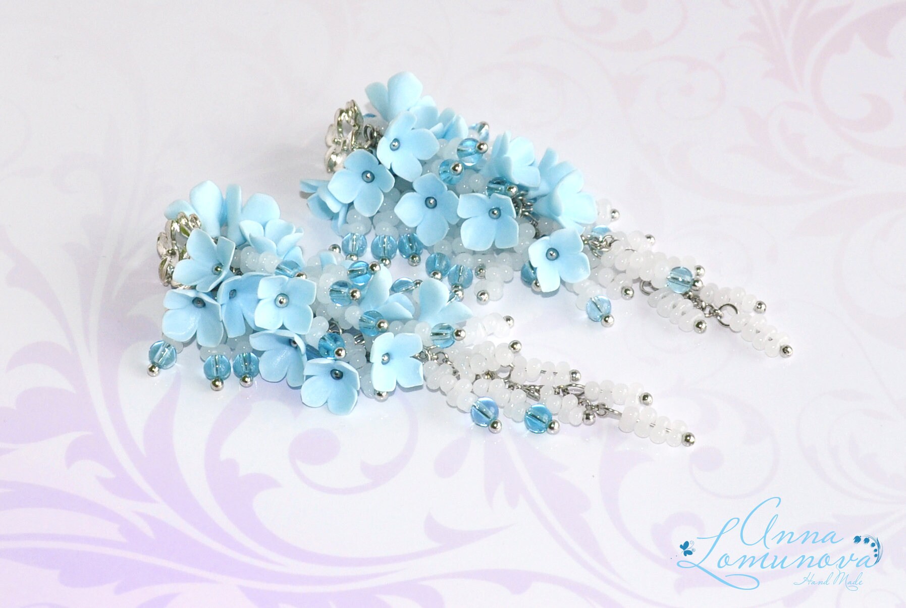 Light Blue Earrings Blue Long Earrings White Blue Earring Blue - Etsy