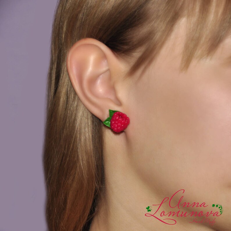 Raspberries Earrings Studs Berry Earrings Studs Summer - Etsy